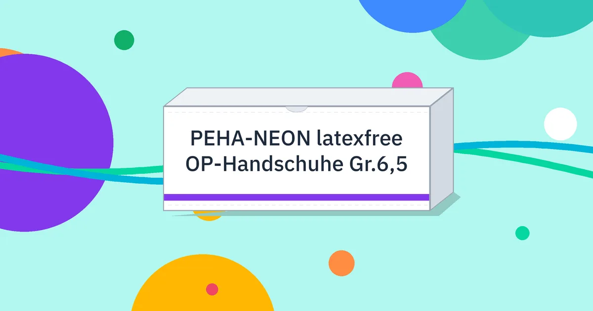 Symbolbild: Packung mit der Aufschrift PEHA-NEON latexfree OP-Handschuhe Gr.6,5 (PZN 10387193) – Verfügbarkeit und Bezug in Apotheken in Frankfurt am Main