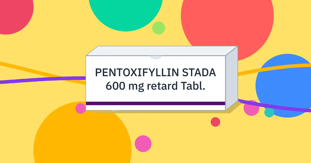 Symbolbild: Packung mit der Aufschrift PENTOXIFYLLIN STADA 600 mg retard Tabl. (PZN 00177253) – Verfügbarkeit und Bezug in Apotheken in Frankfurt am Main
