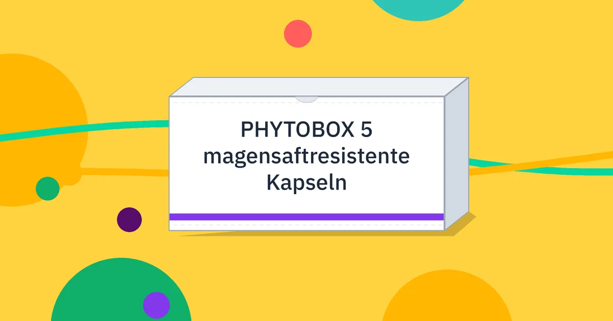 Symbolbild: Packung mit der Aufschrift PHYTOBOX 5 magensaftresistente Kapseln (PZN 19108651) – Verfügbarkeit und Bezug in Apotheken in Frankfurt am Main