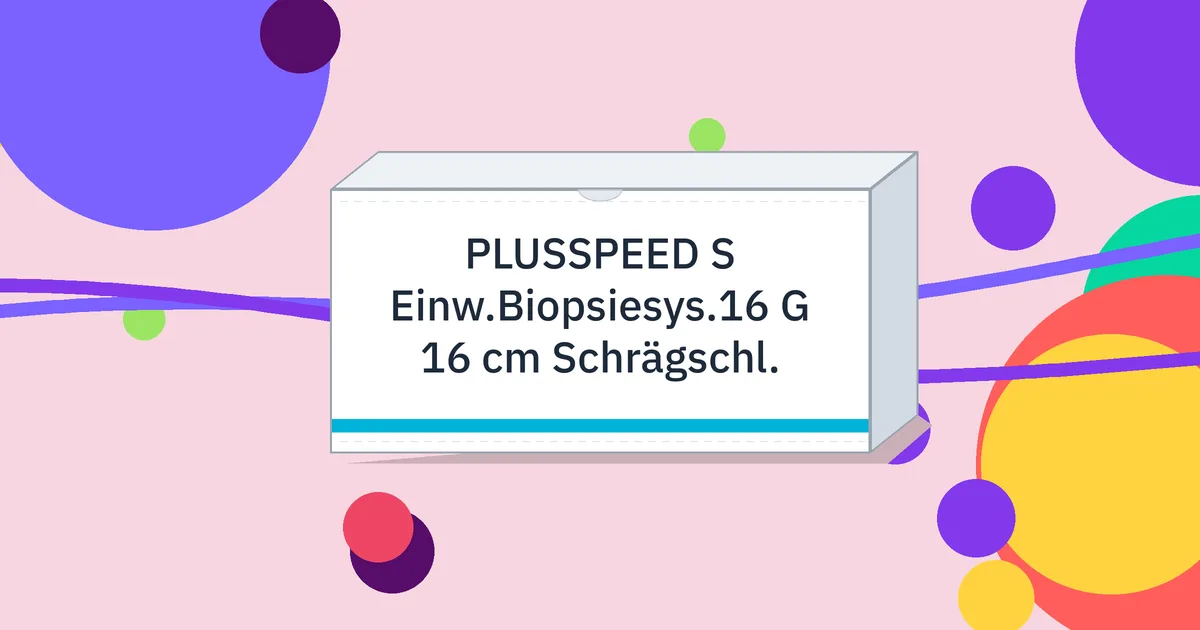 Symbolbild: Packung mit der Aufschrift PLUSSPEED S Einw.Biopsiesys.16 G 16 cm Schrägschl. (PZN 14258216) – Verfügbarkeit und Bezug in Apotheken in Frankfurt am Main