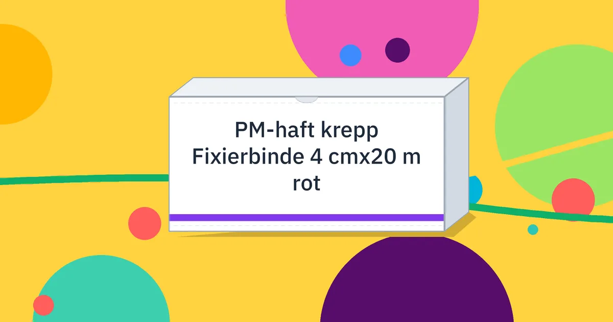 Symbolbild: Packung mit der Aufschrift PM-haft krepp Fixierbinde 4 cmx20 m rot (PZN 18845465) – Verfügbarkeit und Bezug in Apotheken in Frankfurt am Main