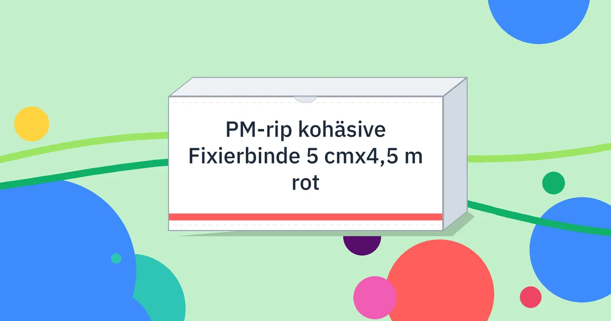 Symbolbild: Packung mit der Aufschrift PM-rip kohäsive Fixierbinde 5 cmx4,5 m rot (PZN 18845258) – Verfügbarkeit und Bezug in Apotheken in Frankfurt am Main