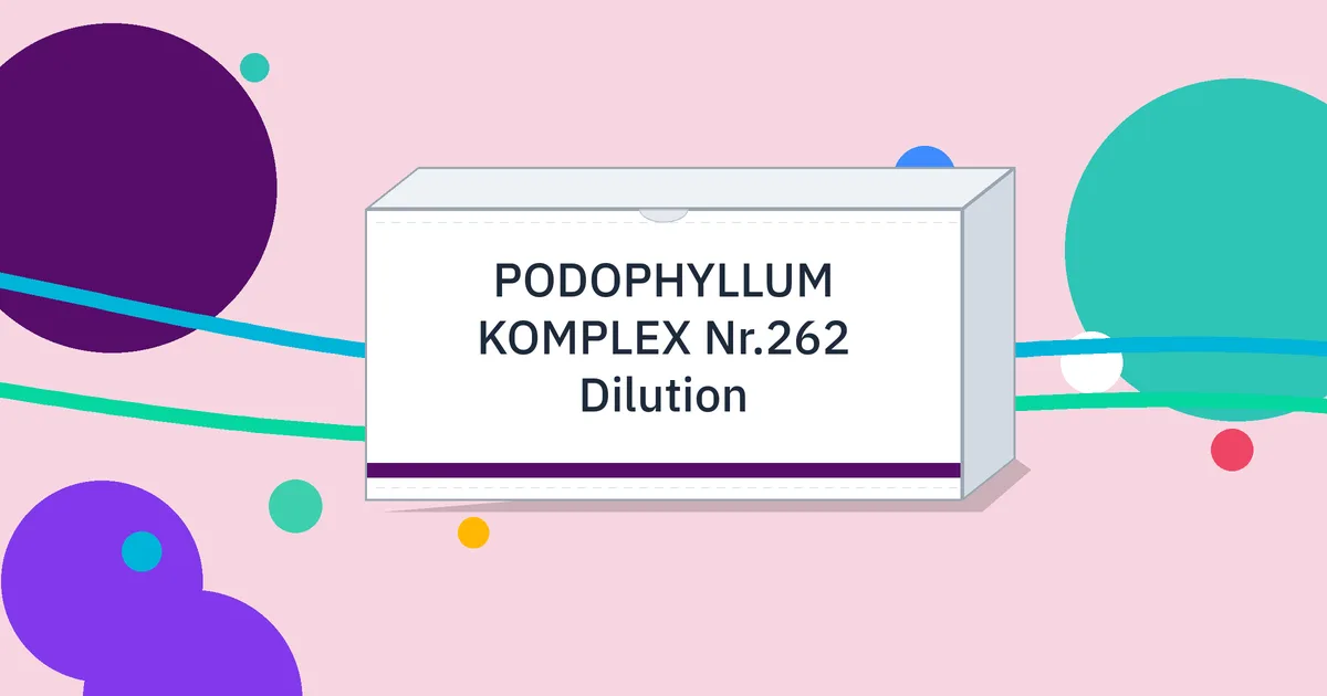 Symbolbild: Packung mit der Aufschrift PODOPHYLLUM KOMPLEX Nr.262 Dilution (PZN 04484934) – Verfügbarkeit und Bezug in Apotheken in Frankfurt am Main