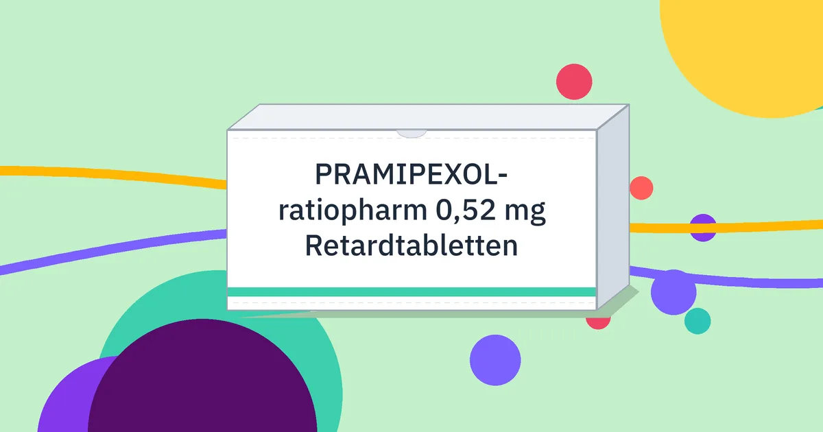 Symbolbild: Packung mit der Aufschrift PRAMIPEXOL-ratiopharm 0,52 mg Retardtabletten (PZN 10072176) – Verfügbarkeit und Bezug in Apotheken in Frankfurt am Main