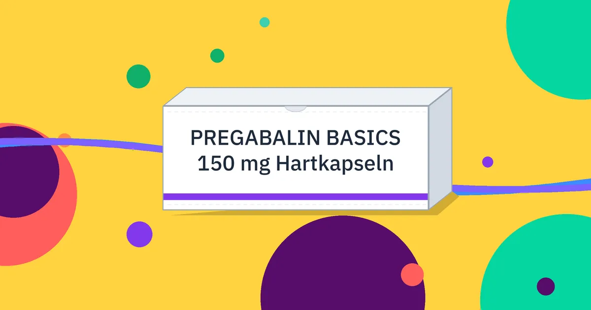 Symbolbild: Packung mit der Aufschrift PREGABALIN BASICS 150 mg Hartkapseln (PZN 11172402) – Verfügbarkeit und Bezug in Apotheken in Frankfurt am Main