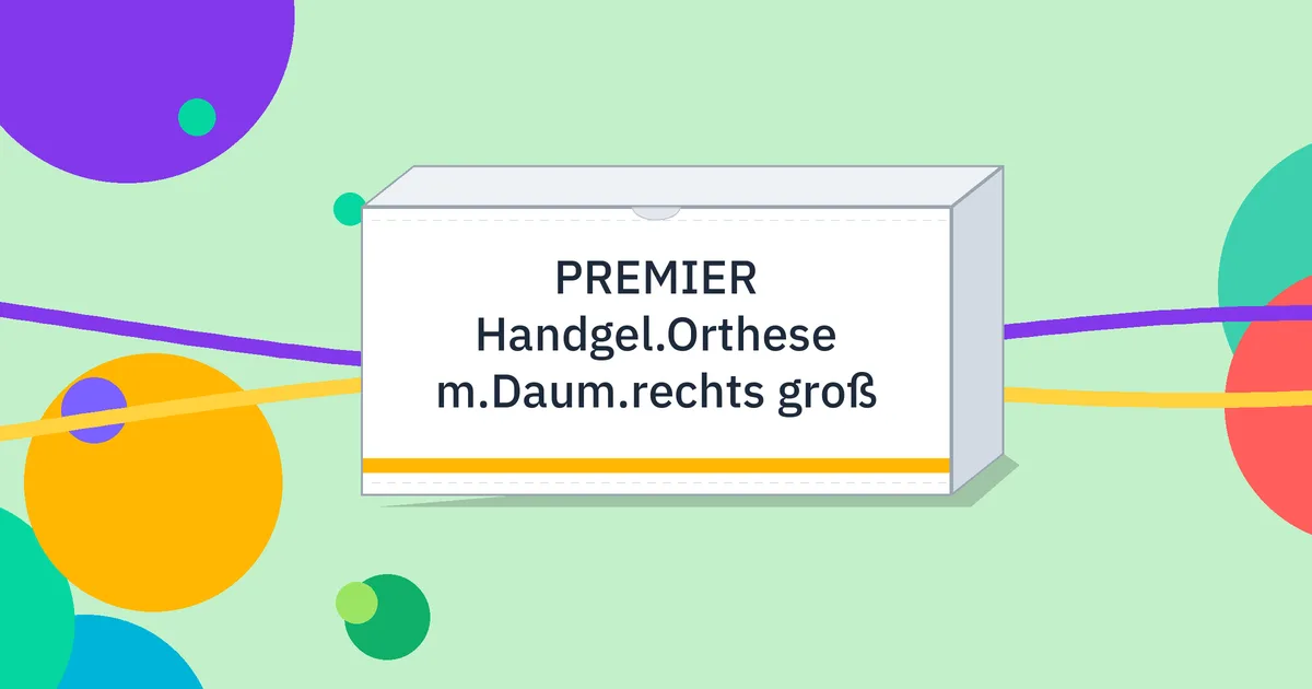 Symbolbild: Packung mit der Aufschrift PREMIER Handgel.Orthese m.Daum.rechts groß (PZN 04497492) – Verfügbarkeit und Bezug in Apotheken in Frankfurt am Main