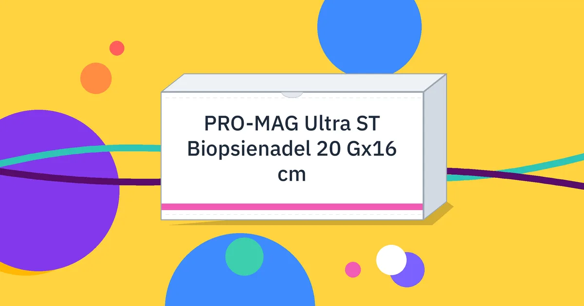 Symbolbild: Packung mit der Aufschrift PRO-MAG Ultra ST Biopsienadel 20 Gx16 cm (PZN 06769003) – Verfügbarkeit und Bezug in Apotheken in Frankfurt am Main