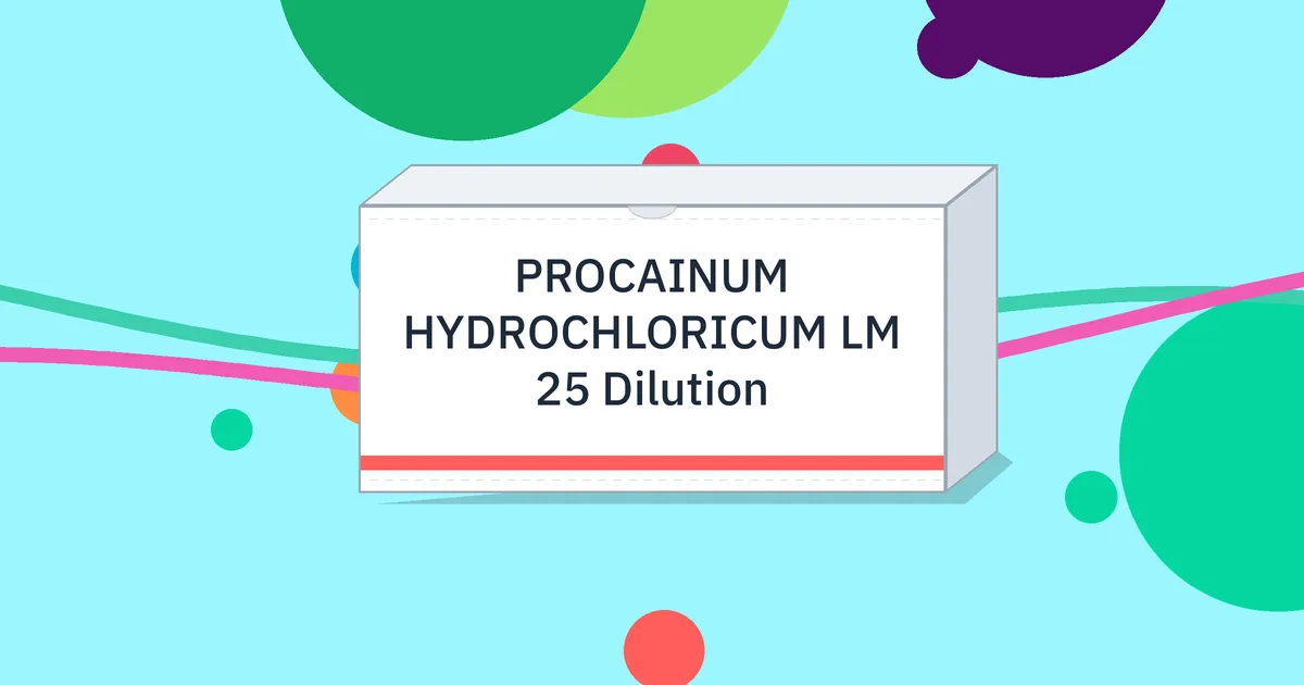 Symbolbild: Packung mit der Aufschrift PROCAINUM HYDROCHLORICUM LM 25 Dilution (PZN 13668596) – Verfügbarkeit und Bezug in Apotheken in Frankfurt am Main