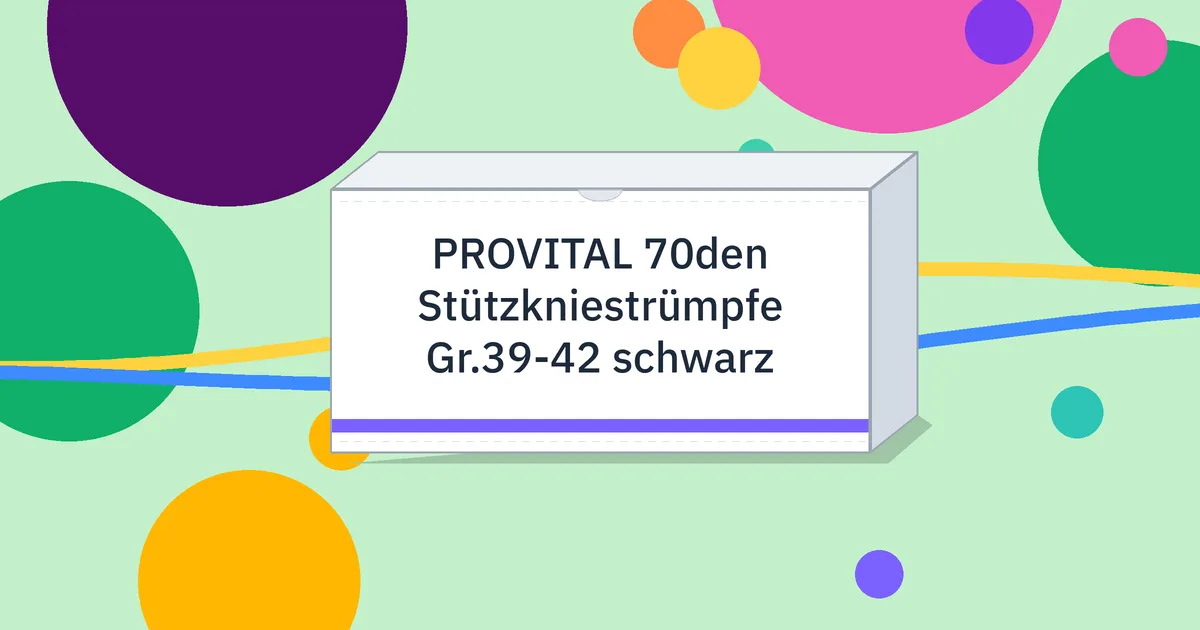 Symbolbild: Packung mit der Aufschrift PROVITAL 70den Stützkniestrümpfe Gr.39-42 schwarz (PZN 09519784) – Verfügbarkeit und Bezug in Apotheken in Frankfurt am Main