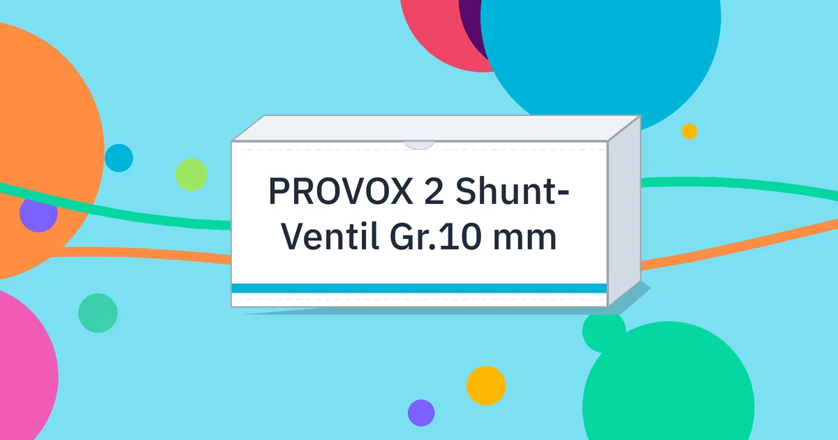 Symbolbild: Packung mit der Aufschrift PROVOX 2 Shunt-Ventil Gr.10 mm (PZN 02397757) – Verfügbarkeit und Bezug in Apotheken in Frankfurt am Main