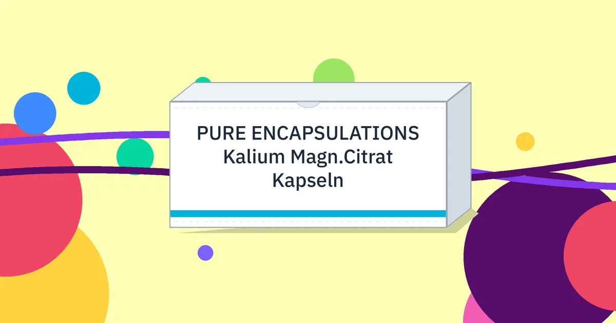 Symbolbild: Packung mit der Aufschrift PURE ENCAPSULATIONS Kalium Magn.Citrat Kapseln (PZN 05852274) – Verfügbarkeit und Bezug in Apotheken in Frankfurt am Main
