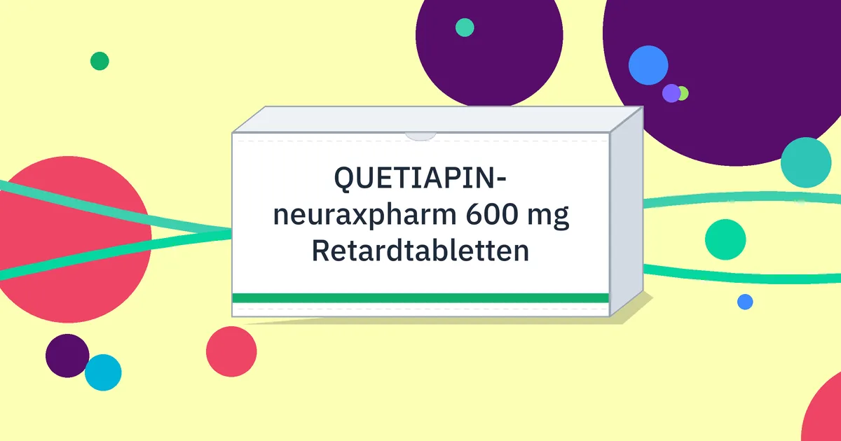 Symbolbild: Packung mit der Aufschrift QUETIAPIN-neuraxpharm 600 mg Retardtabletten (PZN 16398364) – Verfügbarkeit und Bezug in Apotheken in Frankfurt am Main