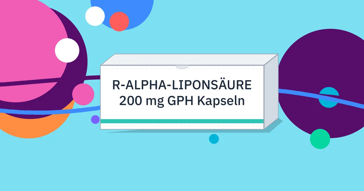 Symbolbild: Packung mit der Aufschrift R-ALPHA-LIPONSÄURE 200 mg GPH Kapseln (PZN 16234898) – Verfügbarkeit und Bezug in Apotheken in Frankfurt am Main
