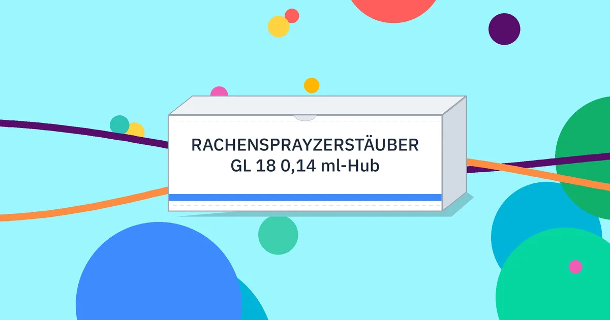 Symbolbild: Packung mit der Aufschrift RACHENSPRAYZERSTÄUBER GL 18 0,14 ml-Hub (PZN 19413940) – Verfügbarkeit und Bezug in Apotheken in Frankfurt am Main