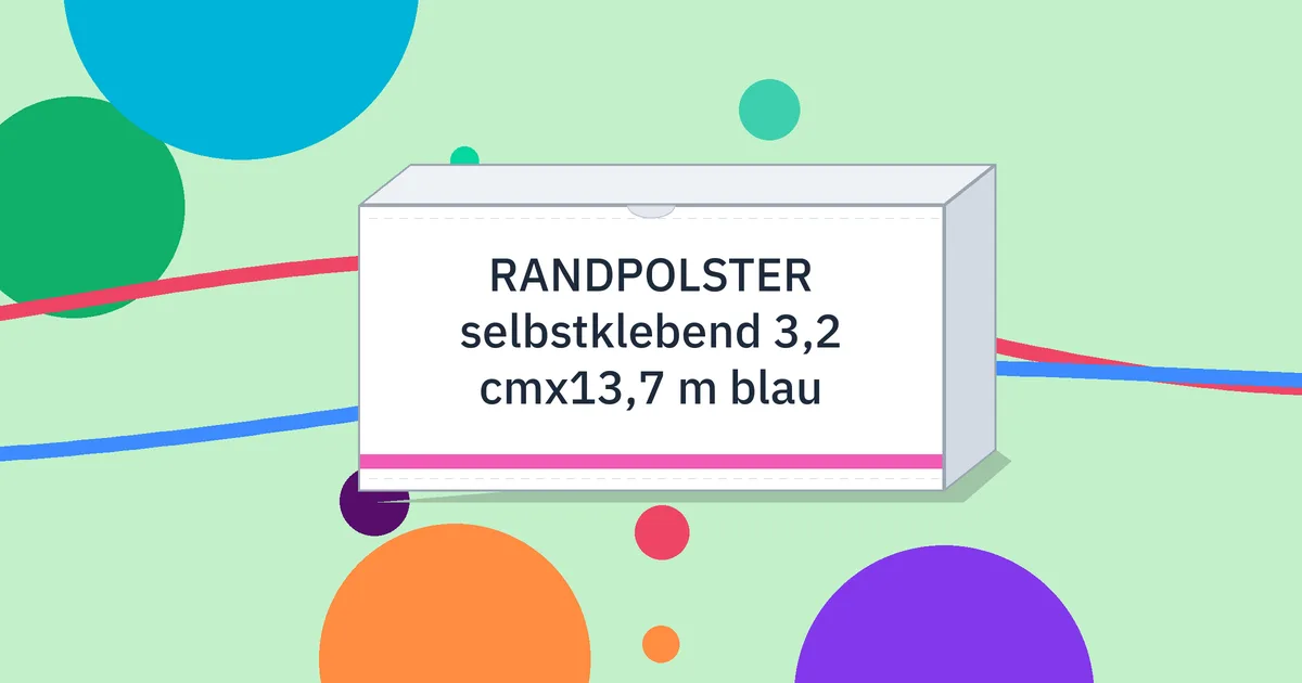 Symbolbild: Packung mit der Aufschrift RANDPOLSTER selbstklebend 3,2 cmx13,7 m blau (PZN 01416955) – Verfügbarkeit und Bezug in Apotheken in Frankfurt am Main