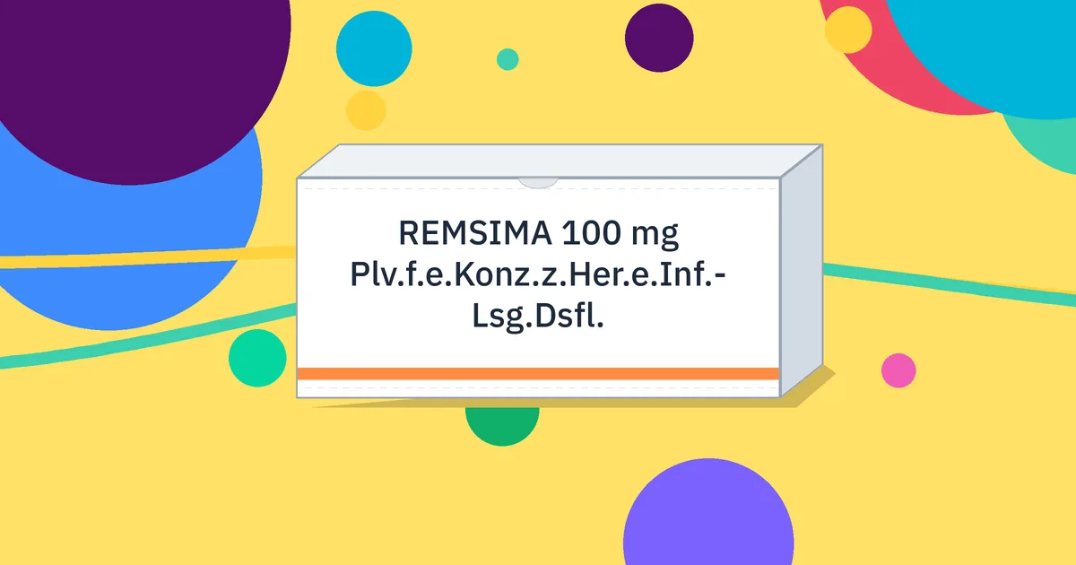 Symbolbild: Packung mit der Aufschrift REMSIMA 100 mg Plv.f.e.Konz.z.Her.e.Inf.-Lsg.Dsfl. (PZN 11133709) – Verfügbarkeit und Bezug in Apotheken in Frankfurt am Main