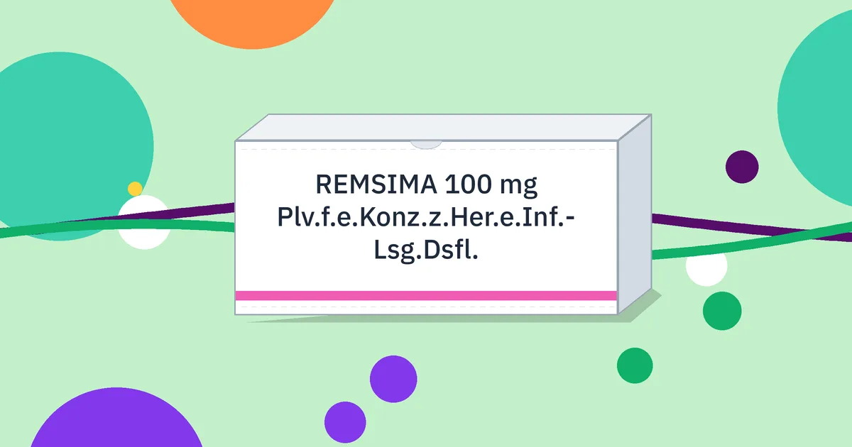 Symbolbild: Packung mit der Aufschrift REMSIMA 100 mg Plv.f.e.Konz.z.Her.e.Inf.-Lsg.Dsfl. (PZN 16743795) – Verfügbarkeit und Bezug in Apotheken in Frankfurt am Main