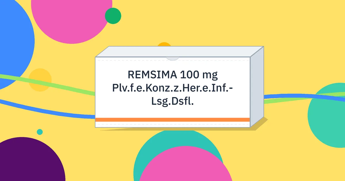 Symbolbild: Packung mit der Aufschrift REMSIMA 100 mg Plv.f.e.Konz.z.Her.e.Inf.-Lsg.Dsfl. (PZN 19998892) – Verfügbarkeit und Bezug in Apotheken in Frankfurt am Main