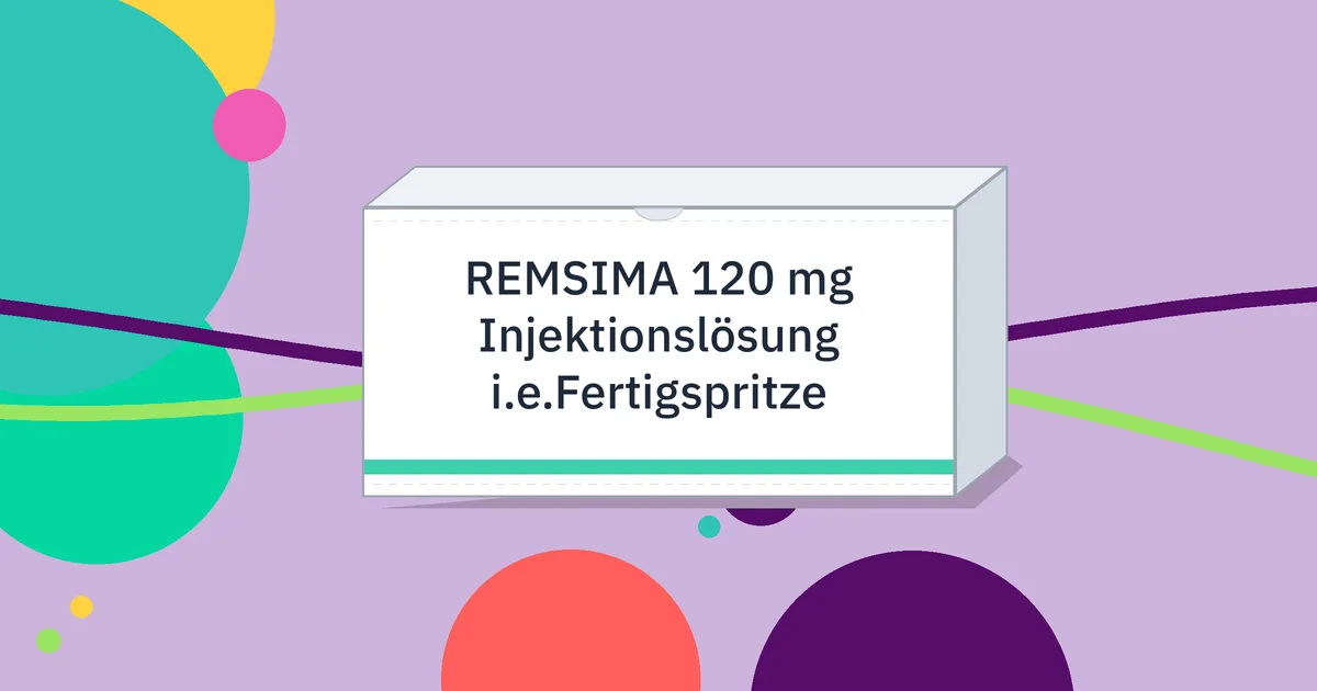 Symbolbild: Packung mit der Aufschrift REMSIMA 120 mg Injektionslösung i.e.Fertigspritze (PZN 18494267) – Verfügbarkeit und Bezug in Apotheken in Frankfurt am Main