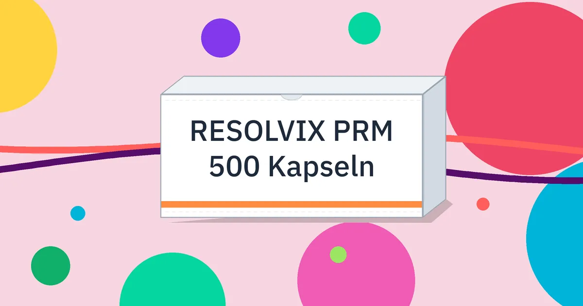 Symbolbild: Packung mit der Aufschrift RESOLVIX PRM 500 Kapseln (PZN 17980652) – Verfügbarkeit und Bezug in Apotheken in Frankfurt am Main