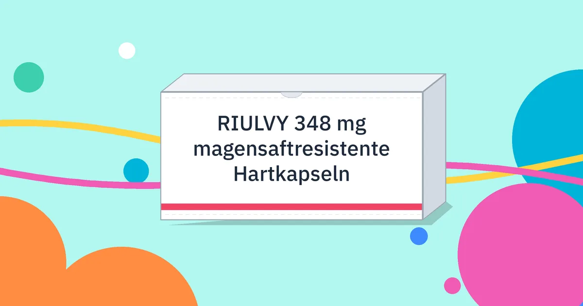 Symbolbild: Packung mit der Aufschrift RIULVY 348 mg magensaftresistente Hartkapseln (PZN 09750872) – Verfügbarkeit und Bezug in Apotheken in Frankfurt am Main