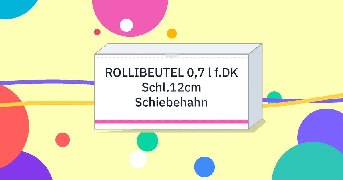 Symbolbild: Packung mit der Aufschrift ROLLIBEUTEL 0,7 l f.DK Schl.12cm Schiebehahn (PZN 06095384) – Verfügbarkeit und Bezug in Apotheken in Frankfurt am Main