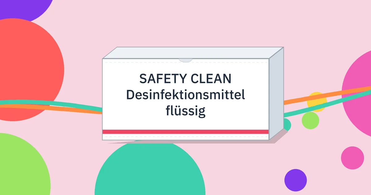 Symbolbild: Packung mit der Aufschrift SAFETY CLEAN Desinfektionsmittel flüssig (PZN 16795119) – Verfügbarkeit und Bezug in Apotheken in Frankfurt am Main
