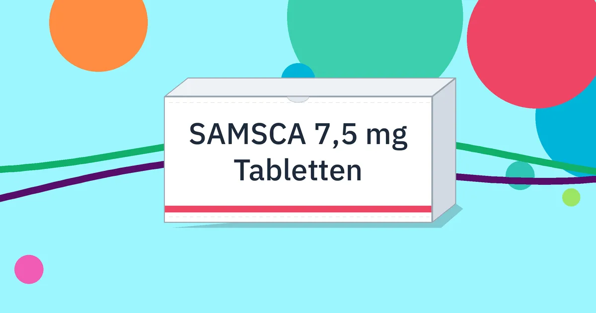 Symbolbild: Packung mit der Aufschrift SAMSCA 7,5 mg Tabletten (PZN 19422548) – Verfügbarkeit und Bezug in Apotheken in Frankfurt am Main