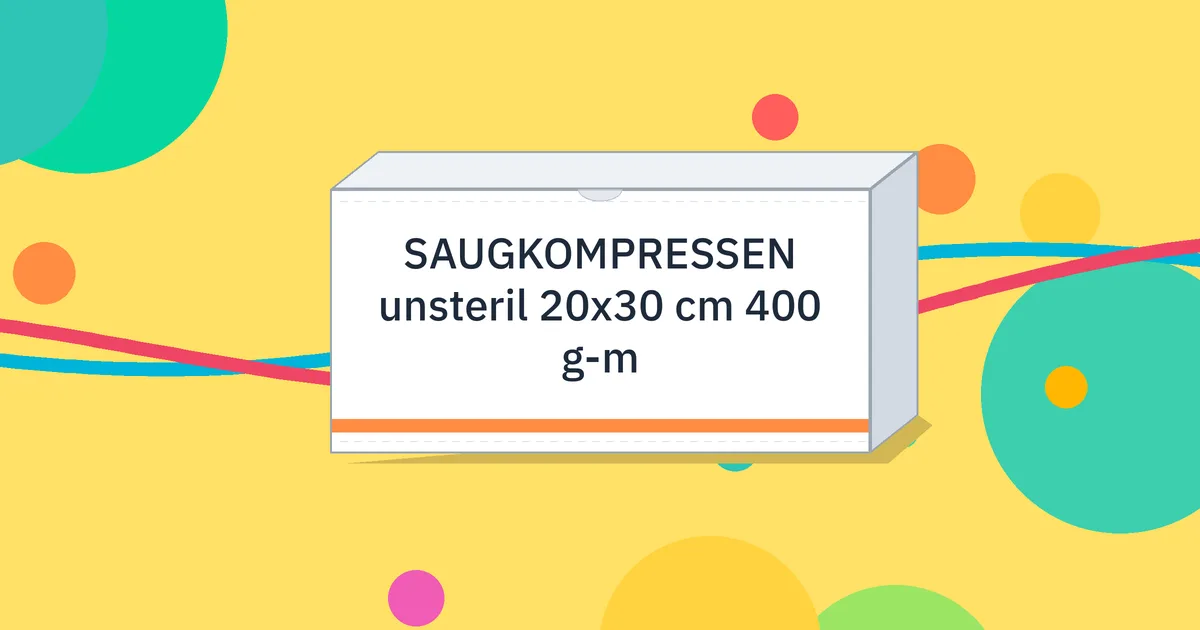 Symbolbild: Packung mit der Aufschrift SAUGKOMPRESSEN unsteril 20x30 cm 400 g-m (PZN 01653891) – Verfügbarkeit und Bezug in Apotheken in Frankfurt am Main