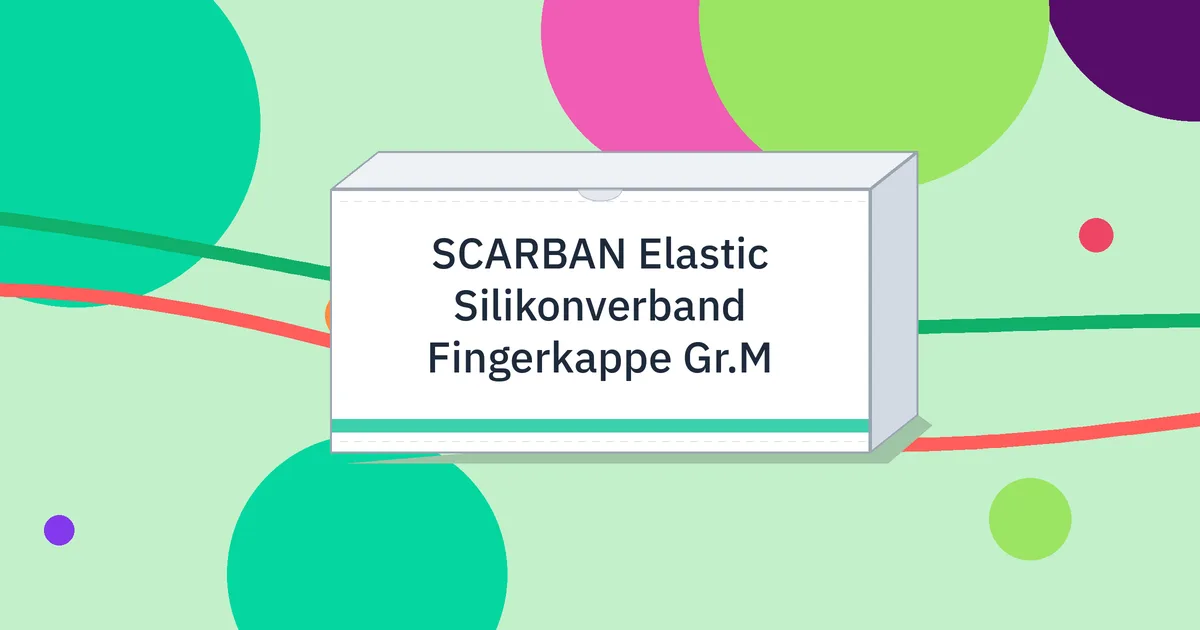 Symbolbild: Packung mit der Aufschrift SCARBAN Elastic Silikonverband Fingerkappe Gr.M (PZN 04740449) – Verfügbarkeit und Bezug in Apotheken in Frankfurt am Main