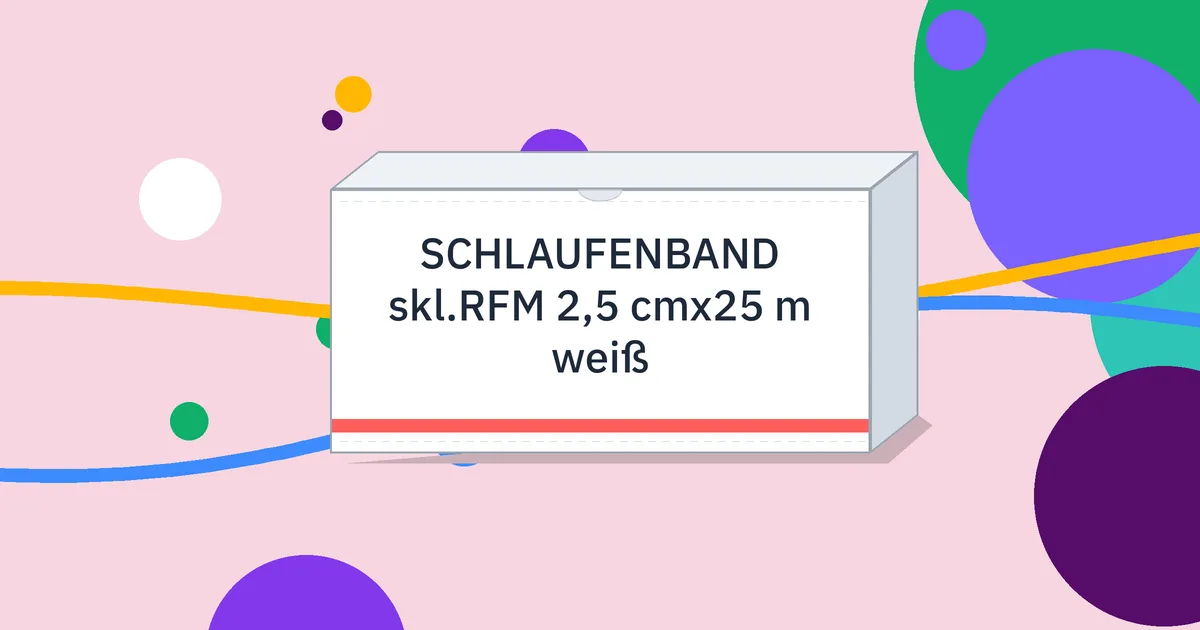 Symbolbild: Packung mit der Aufschrift SCHLAUFENBAND skl.RFM 2,5 cmx25 m weiß (PZN 06490100) – Verfügbarkeit und Bezug in Apotheken in Frankfurt am Main