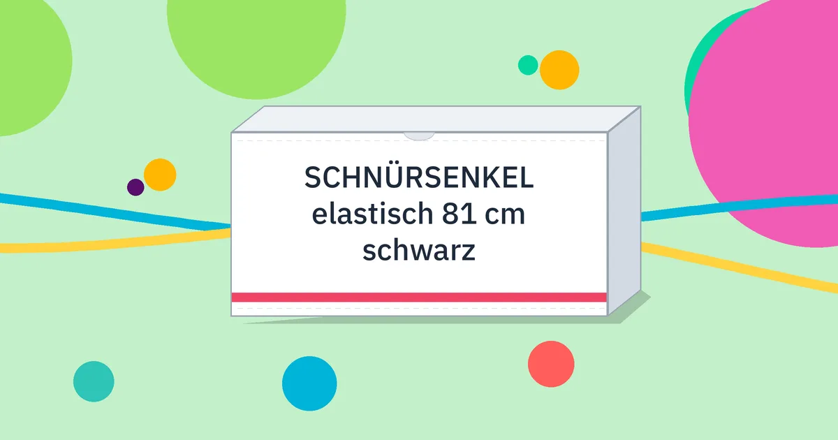 Symbolbild: Packung mit der Aufschrift SCHNÜRSENKEL elastisch 81 cm schwarz (PZN 02092762) – Verfügbarkeit und Bezug in Apotheken in Frankfurt am Main