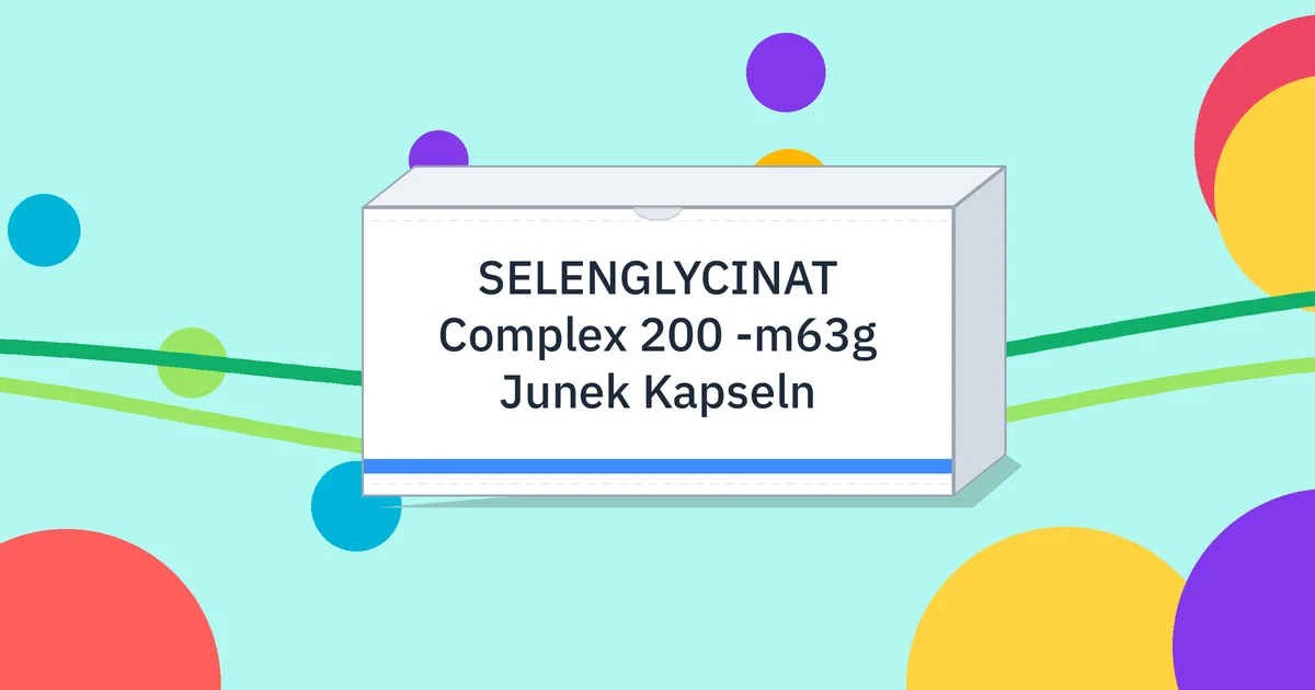 Symbolbild: Packung mit der Aufschrift SELENGLYCINAT Complex 200 -m63g Junek Kapseln (PZN 10190823) – Verfügbarkeit und Bezug in Apotheken in Frankfurt am Main