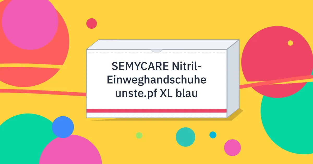 Symbolbild: Packung mit der Aufschrift SEMYCARE Nitril-Einweghandschuhe unste.pf XL blau (PZN 17621976) – Verfügbarkeit und Bezug in Apotheken in Frankfurt am Main