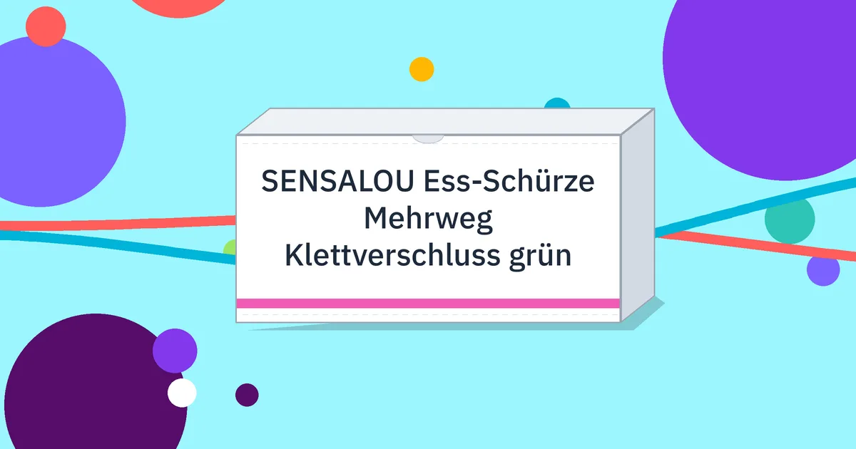 Symbolbild: Packung mit der Aufschrift SENSALOU Ess-Schürze Mehrweg Klettverschluss grün (PZN 19428427) – Verfügbarkeit und Bezug in Apotheken in Frankfurt am Main