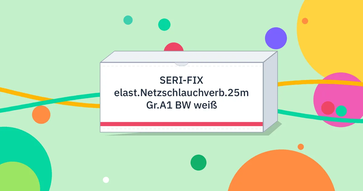 Symbolbild: Packung mit der Aufschrift SERI-FIX elast.Netzschlauchverb.25m Gr.A1 BW weiß (PZN 20891685) – Verfügbarkeit und Bezug in Apotheken in Frankfurt am Main