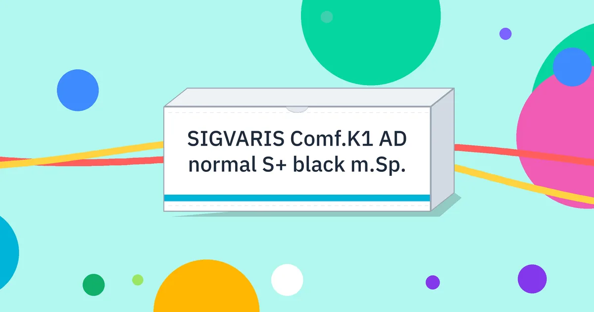 Symbolbild: Packung mit der Aufschrift SIGVARIS Comf.K1 AD normal S+ black m.Sp. (PZN 17042221) – Verfügbarkeit und Bezug in Apotheken in Frankfurt am Main