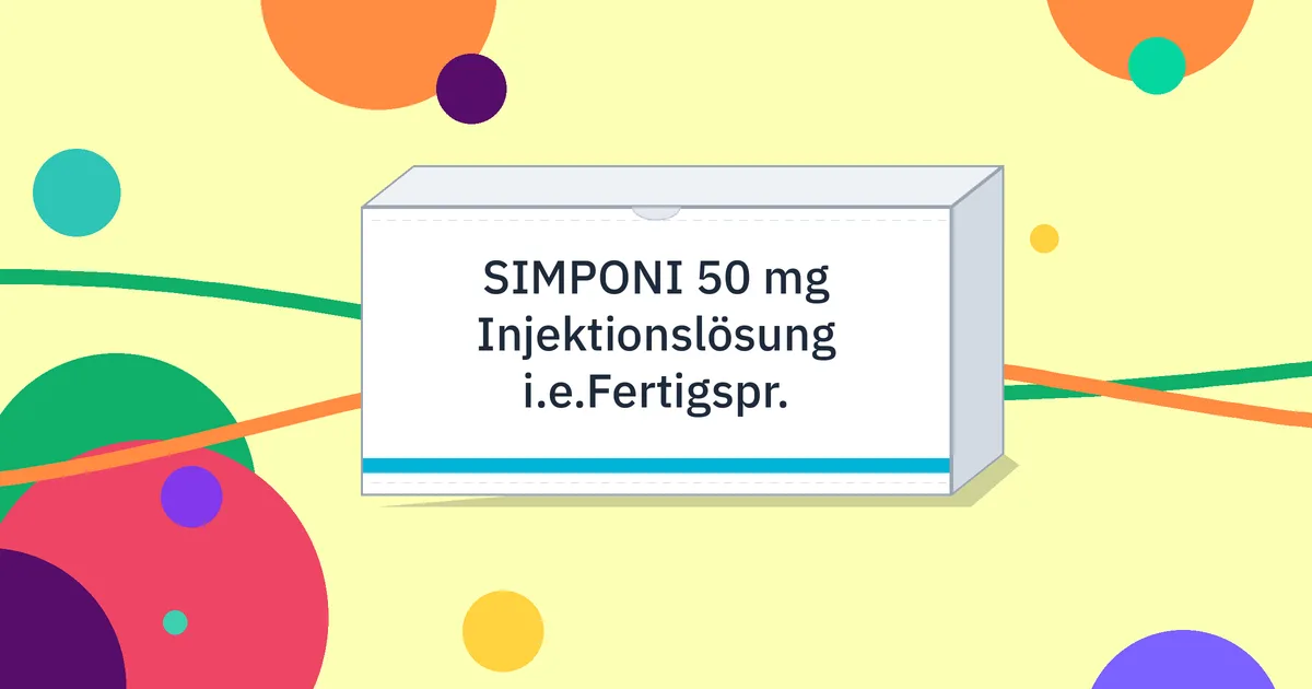 Symbolbild: Packung mit der Aufschrift SIMPONI 50 mg Injektionslösung i.e.Fertigspr. (PZN 15416137) – Verfügbarkeit und Bezug in Apotheken in Frankfurt am Main