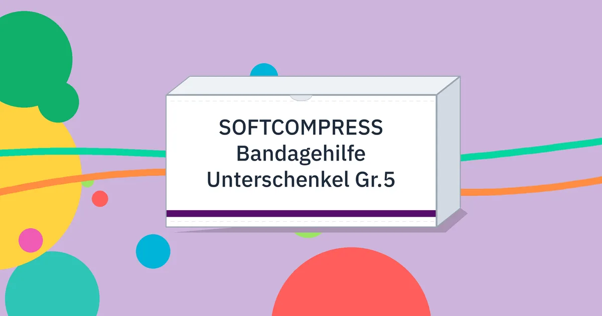 Symbolbild: Packung mit der Aufschrift SOFTCOMPRESS Bandagehilfe Unterschenkel Gr.5 (PZN 13505724) – Verfügbarkeit und Bezug in Apotheken in Frankfurt am Main
