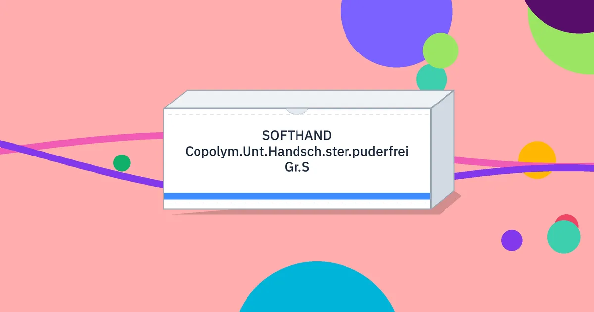 Symbolbild: Packung mit der Aufschrift SOFTHAND Copolym.Unt.Handsch.ster.puderfrei Gr.S (PZN 11188484) – Verfügbarkeit und Bezug in Apotheken in Frankfurt am Main