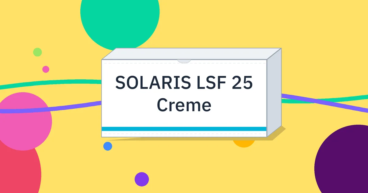 Symbolbild: Packung mit der Aufschrift SOLARIS LSF 25 Creme (PZN 13334808) – Verfügbarkeit und Bezug in Apotheken in Frankfurt am Main
