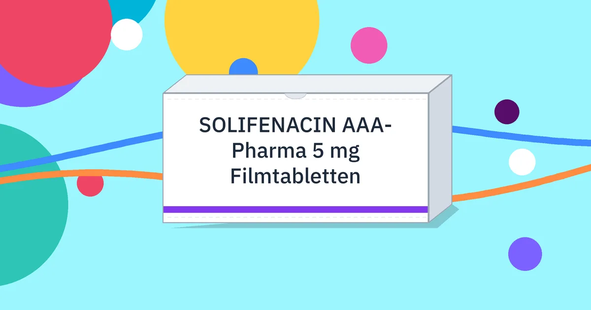 Symbolbild: Packung mit der Aufschrift SOLIFENACIN AAA-Pharma 5 mg Filmtabletten (PZN 16487234) – Verfügbarkeit und Bezug in Apotheken in Frankfurt am Main