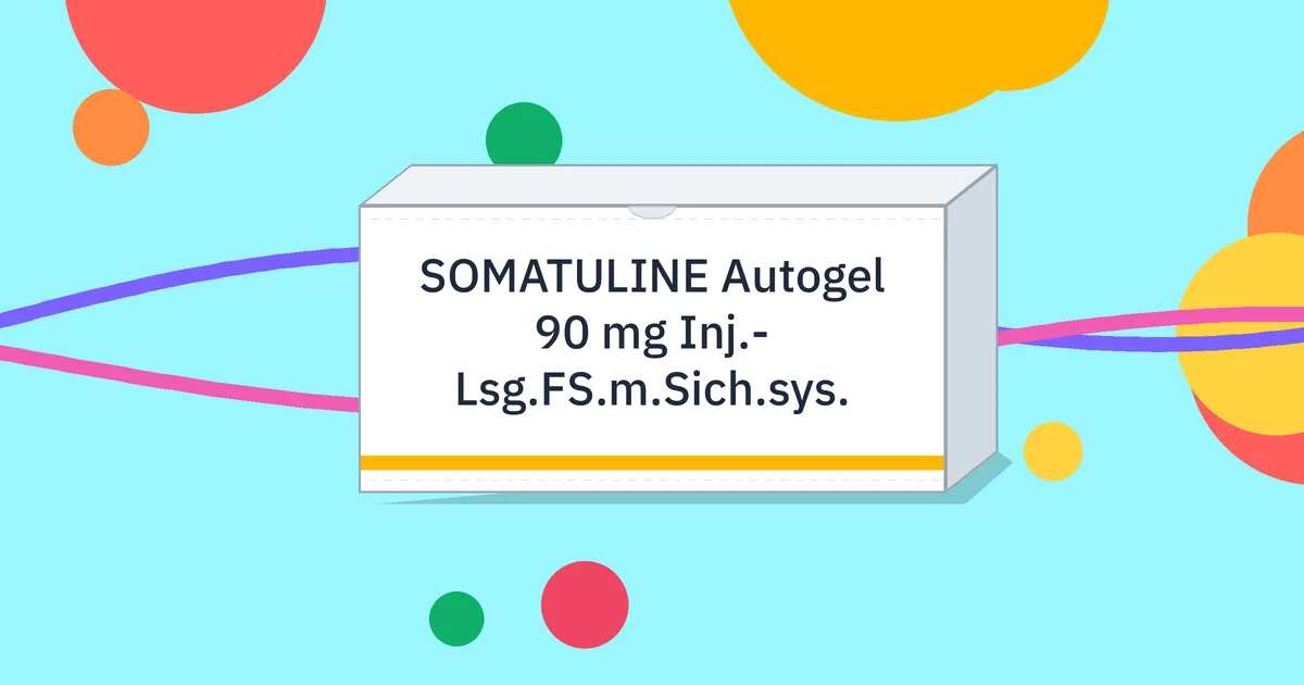 Symbolbild: Packung mit der Aufschrift SOMATULINE Autogel 90 mg Inj.-Lsg.FS.m.Sich.sys. (PZN 09392065) – Verfügbarkeit und Bezug in Apotheken in Frankfurt am Main