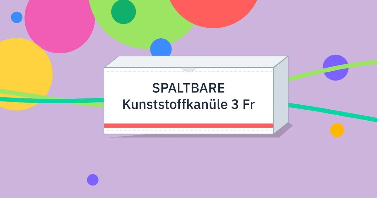 Symbolbild: Packung mit der Aufschrift SPALTBARE Kunststoffkanüle 3 Fr (PZN 10536977) – Verfügbarkeit und Bezug in Apotheken in Frankfurt am Main