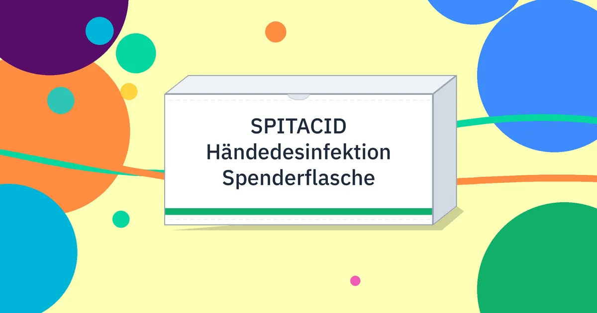 Symbolbild: Packung mit der Aufschrift SPITACID Händedesinfektion Spenderflasche (PZN 02399704) – Verfügbarkeit und Bezug in Apotheken in Frankfurt am Main