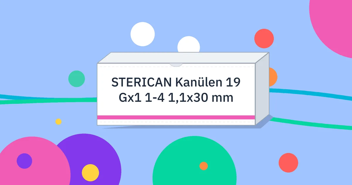 Symbolbild: Packung mit der Aufschrift STERICAN Kanülen 19 Gx1 1-4 1,1x30 mm (PZN 11184693) – Verfügbarkeit und Bezug in Apotheken in Frankfurt am Main