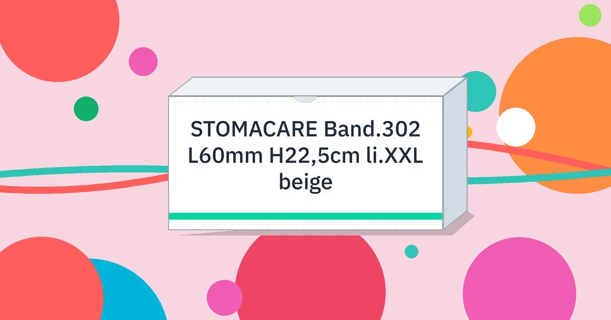 Symbolbild: Packung mit der Aufschrift STOMACARE Band.302 L60mm H22,5cm li.XXL beige (PZN 10840072) – Verfügbarkeit und Bezug in Apotheken in Frankfurt am Main