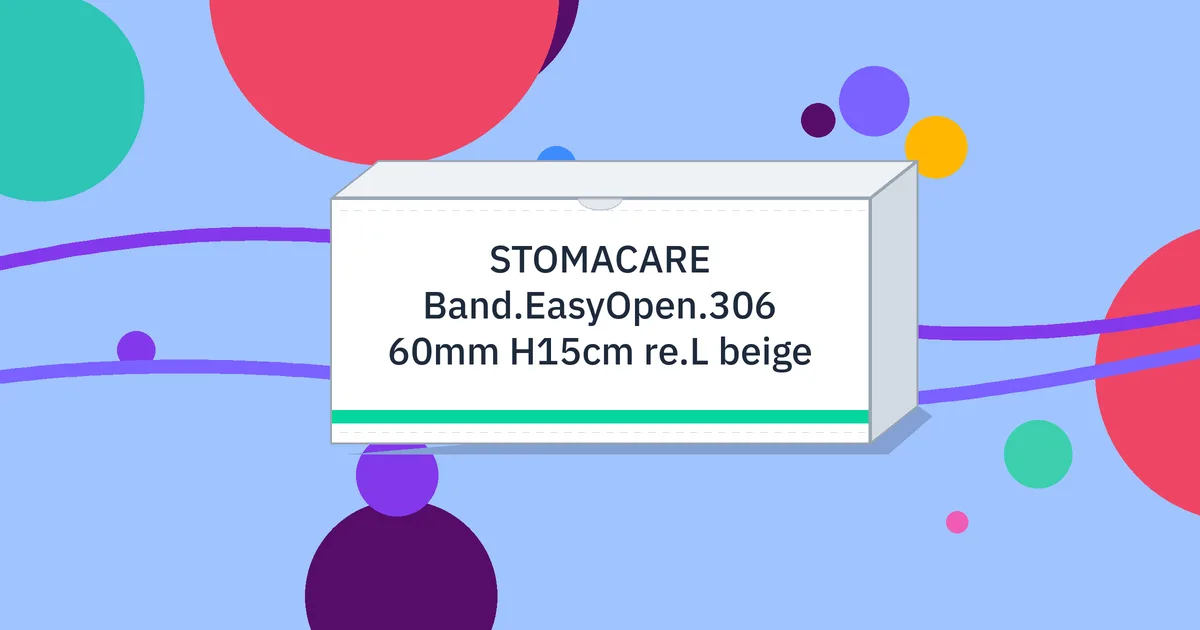 Symbolbild: Packung mit der Aufschrift STOMACARE Band.EasyOpen.306 60mm H15cm re.L beige (PZN 07665582) – Verfügbarkeit und Bezug in Apotheken in Frankfurt am Main