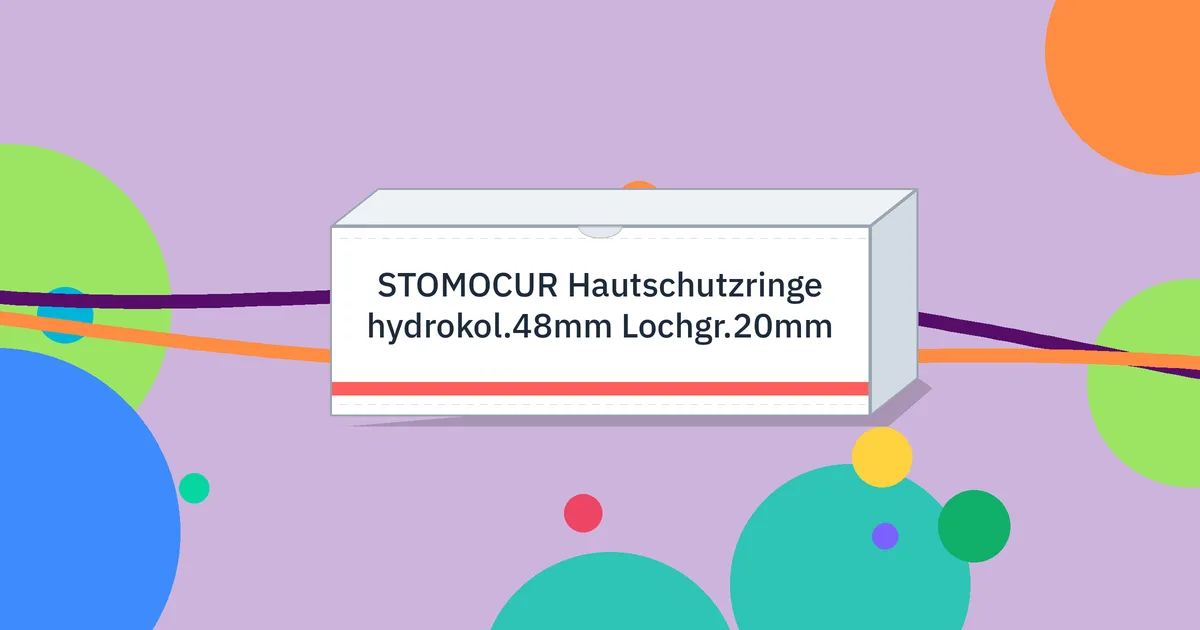 Symbolbild: Packung mit der Aufschrift STOMOCUR Hautschutzringe hydrokol.48mm Lochgr.20mm (PZN 15865444) – Verfügbarkeit und Bezug in Apotheken in Frankfurt am Main