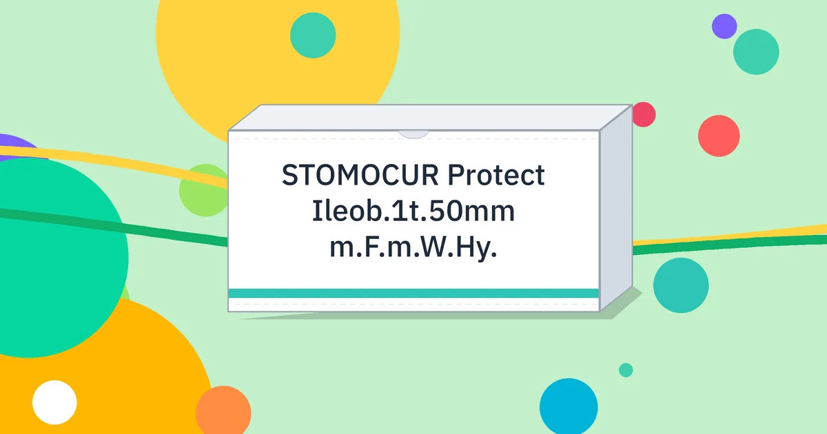 Symbolbild: Packung mit der Aufschrift STOMOCUR Protect Ileob.1t.50mm m.F.m.W.Hy. (PZN 14330451) – Verfügbarkeit und Bezug in Apotheken in Frankfurt am Main